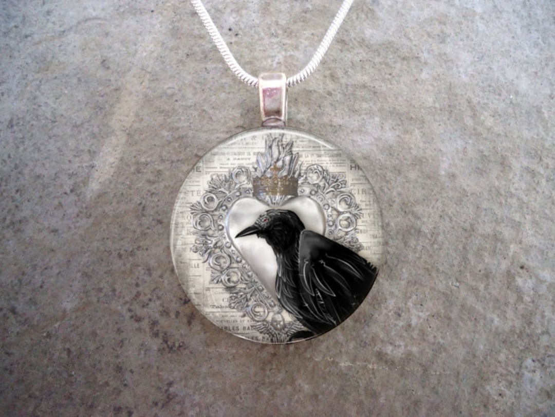 Crow Jewelry Bird Jewellery Glass Pendant Necklace Free - Etsy