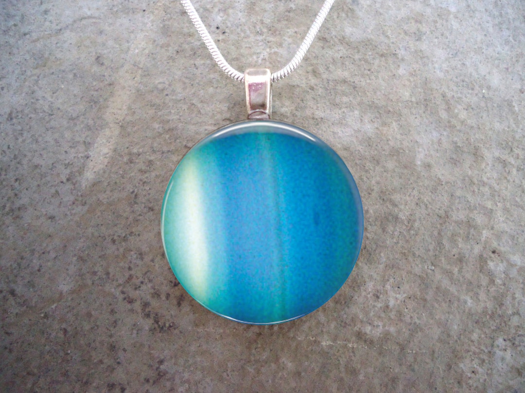 Planet Uranus Jewelry Light Blue Glass Pendant Necklace Astronomy ...