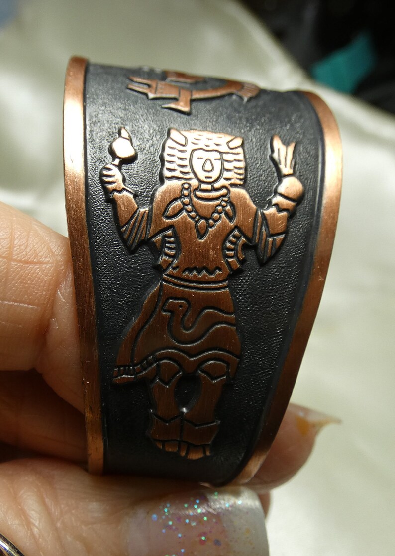 Copper Storybook Cuff bracelet Aztec Motif 40 grms 33mm | Etsy