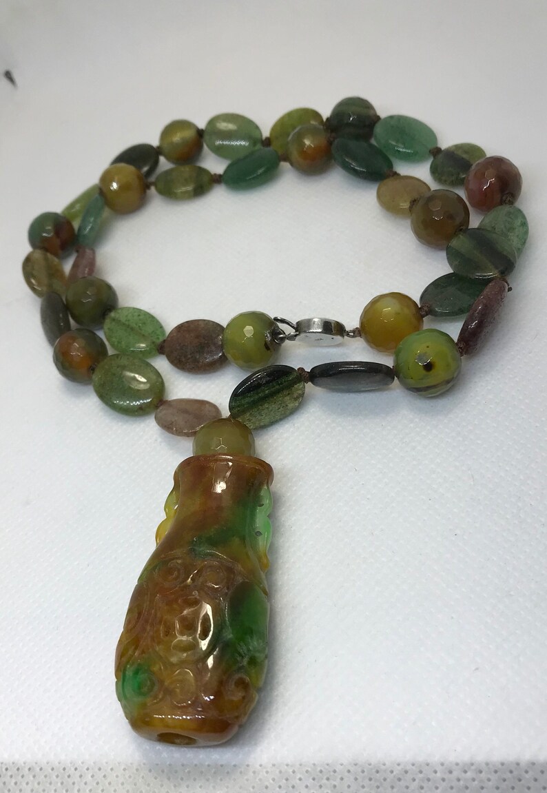 Carved Multi Color Jade Necklace Jade Beads Chinese Silver | Etsy