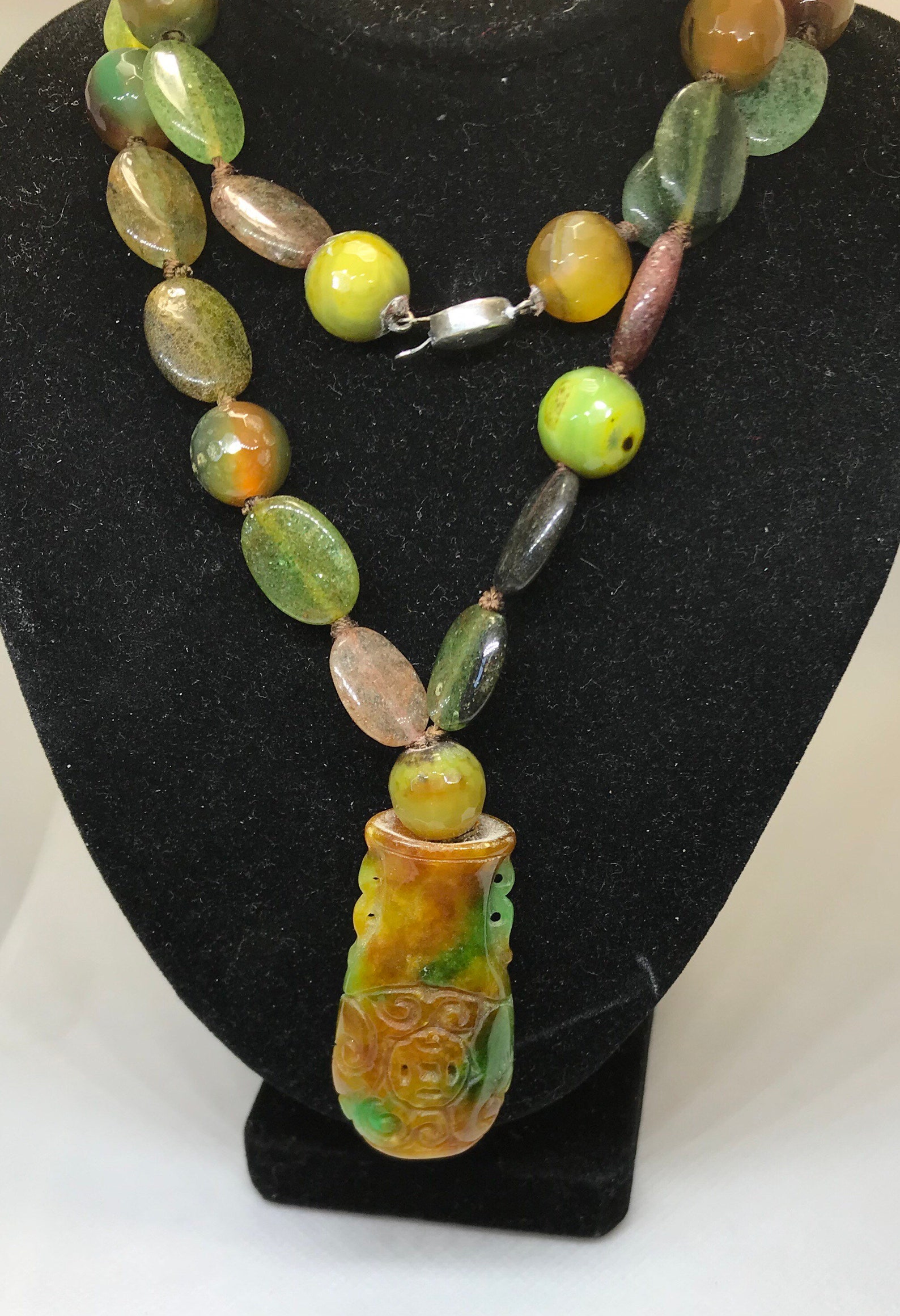 Carved Multi Color Jade Necklace Jade Beads Chinese Silver - Etsy
