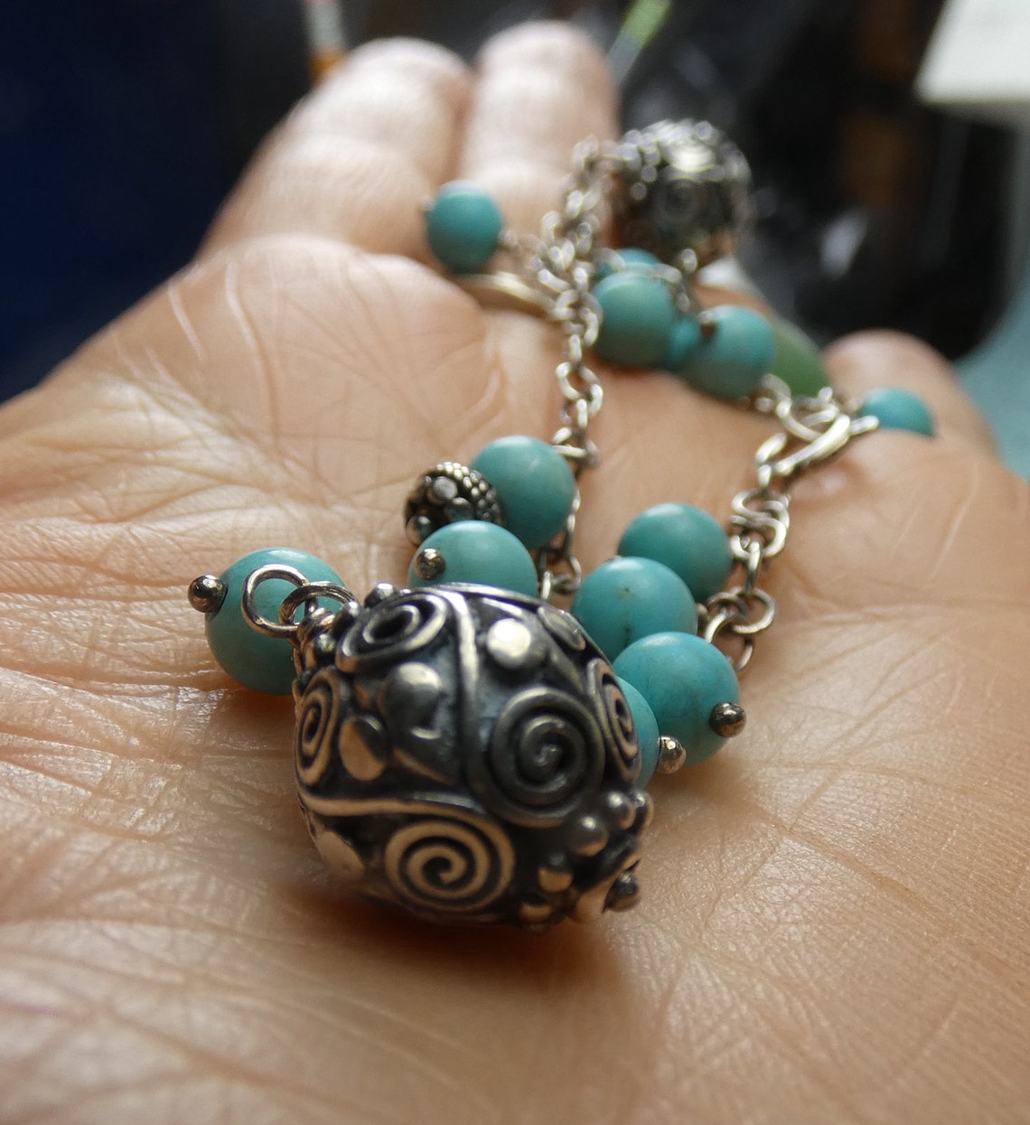 Turquoise Dangle Bracelet W Sterling Beads-set in Sterling - Etsy