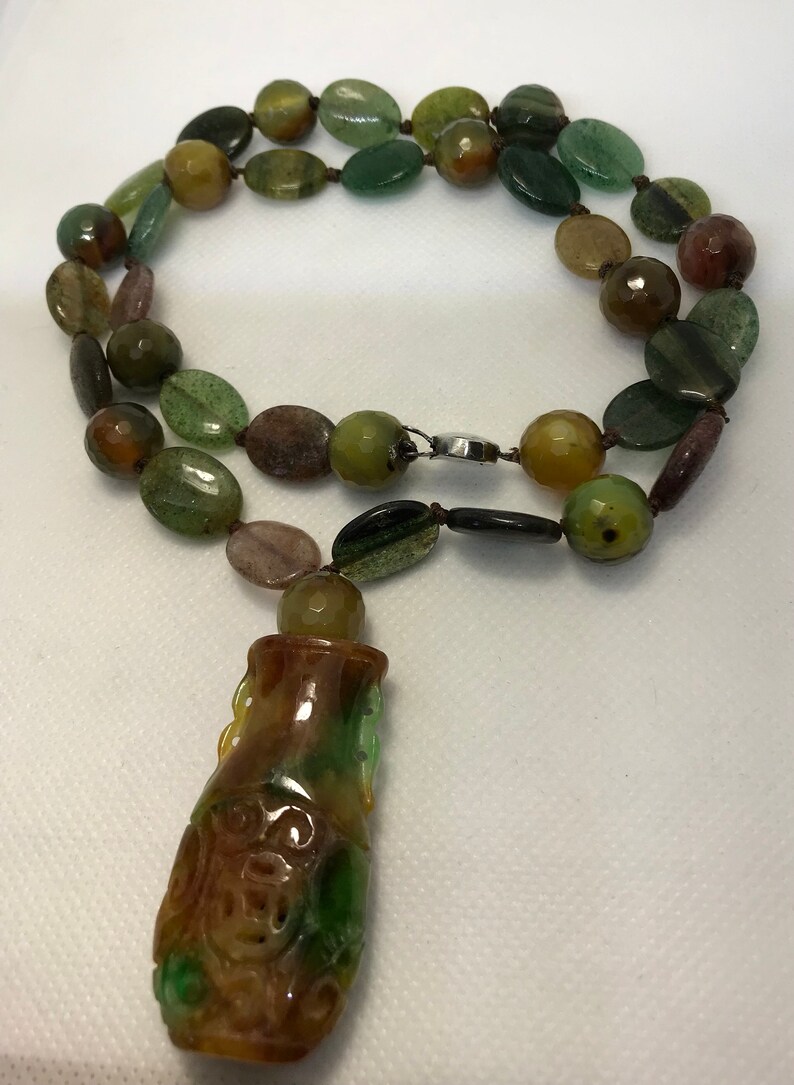 Carved Multi Color Jade Necklace Jade Beads Chinese Silver - Etsy