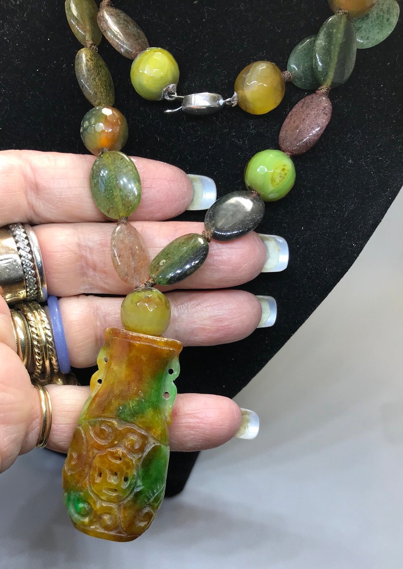 Carved Multi Color Jade Necklace Jade Beads Chinese Silver | Etsy