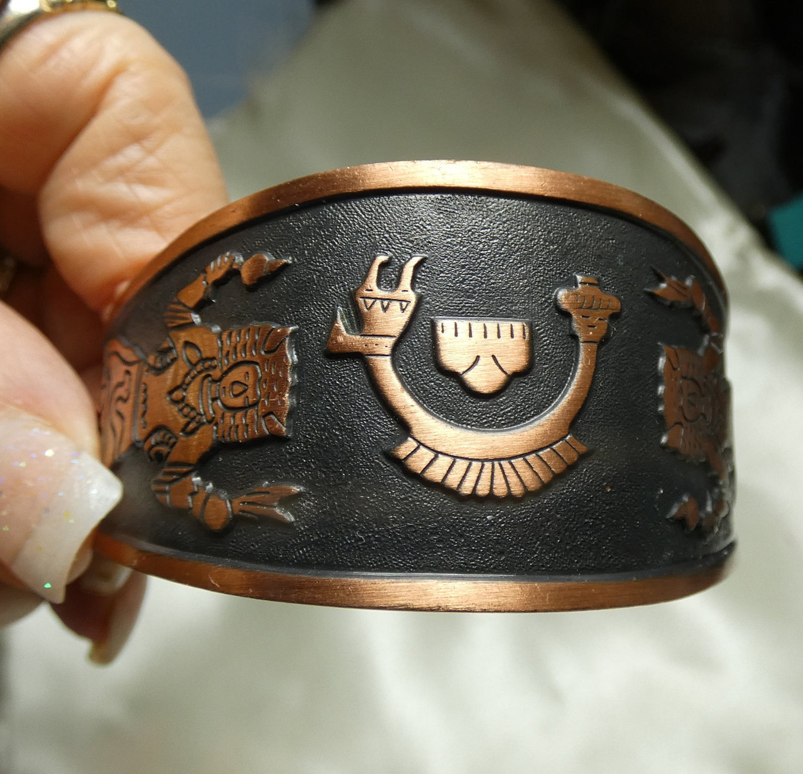 Copper Storybook Cuff Bracelet Aztec Motif 40 Grms 33mm - Etsy