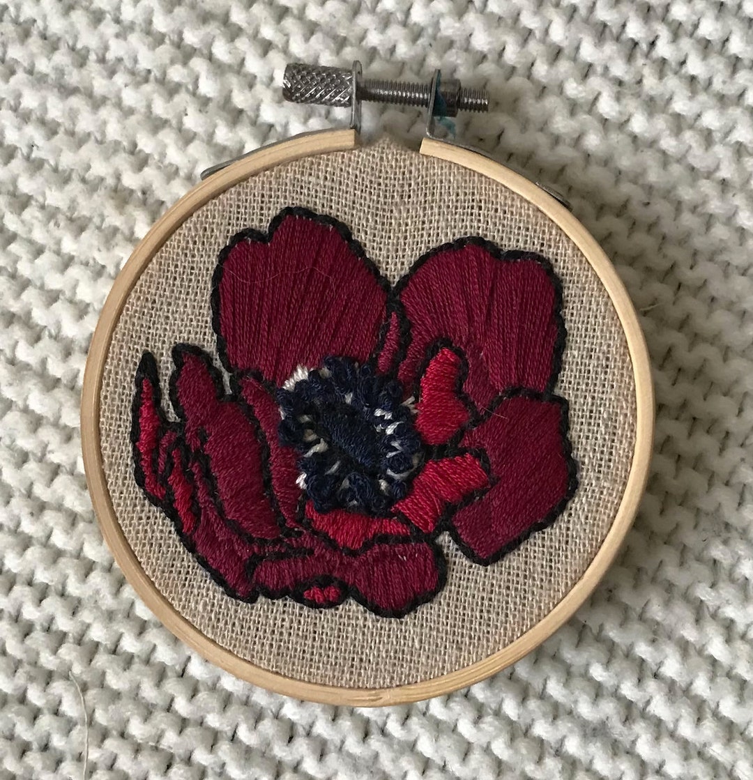 Hand Embroidered Red Anemone - Etsy
