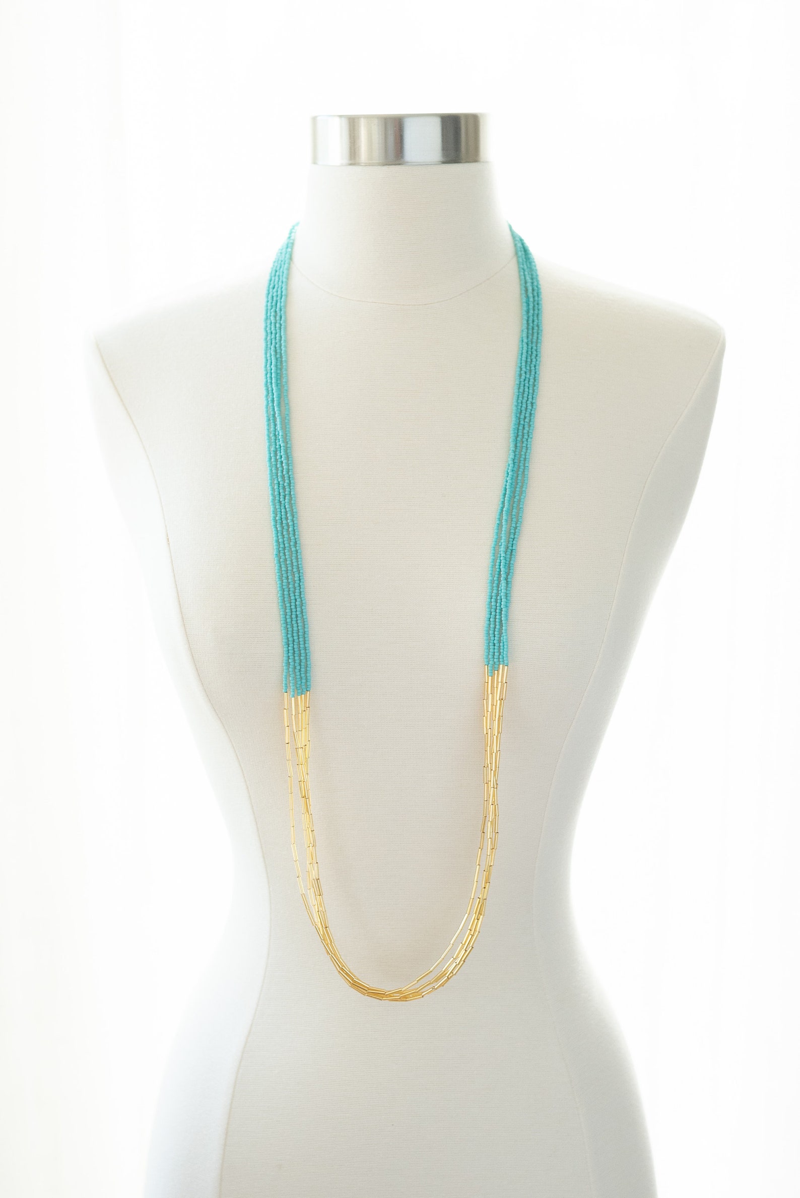 London Turquoise and Gold Seed Bead Necklace, Seed Bead Jewelry, Long ...