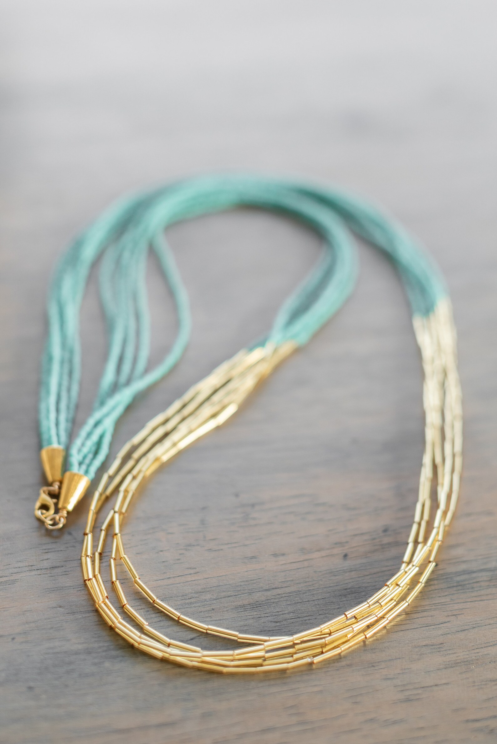 London Turquoise and Gold Seed Bead Necklace, Seed Bead Jewelry, Long ...
