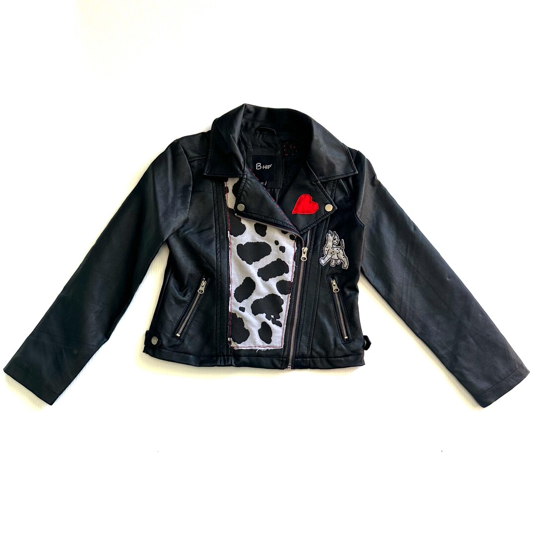 Girls 101 Dalmatians Faux Leather Jacket • Hand-stitched • Size 8-10 (M ...