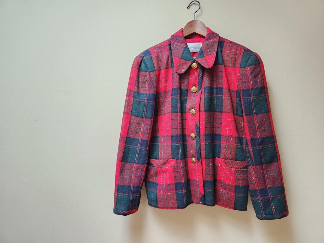 Plaid Red and Green Wool Blazer Jacket / 12 - Etsy