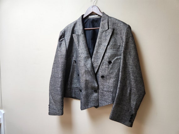 Vintage grey wool oversized boxy jacket blazer - Gem