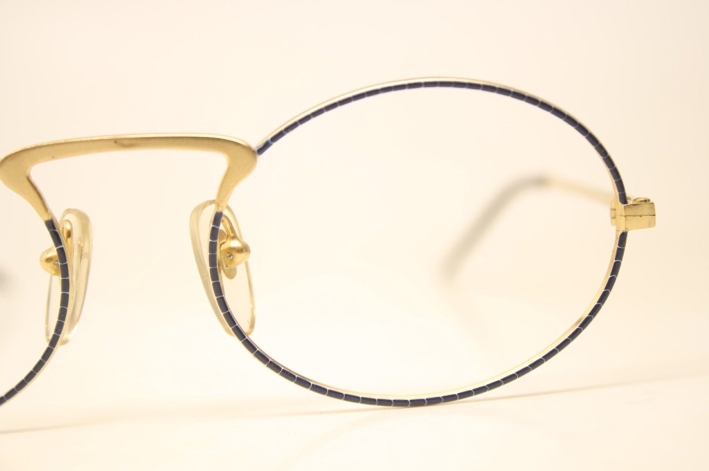 Vintage Blue Gold Oval Aluminum Glasses Frames 1980s Retro - Etsy
