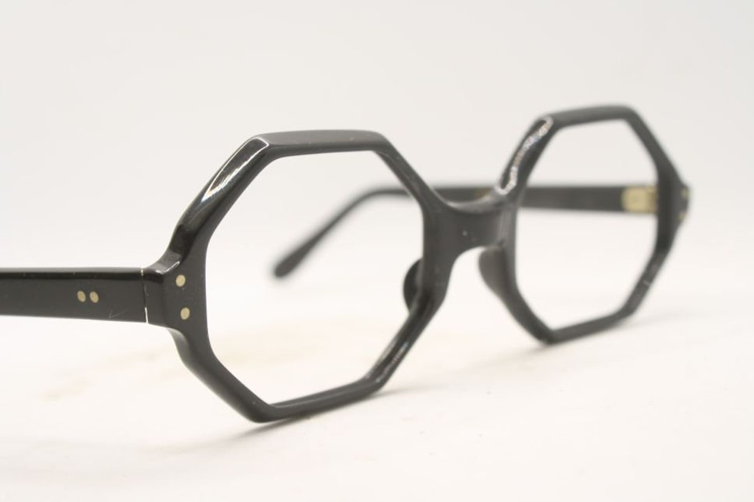 Octagonal Vintage Eyeglasses Black New Old Stock 1970s Retro Eyeglass ...