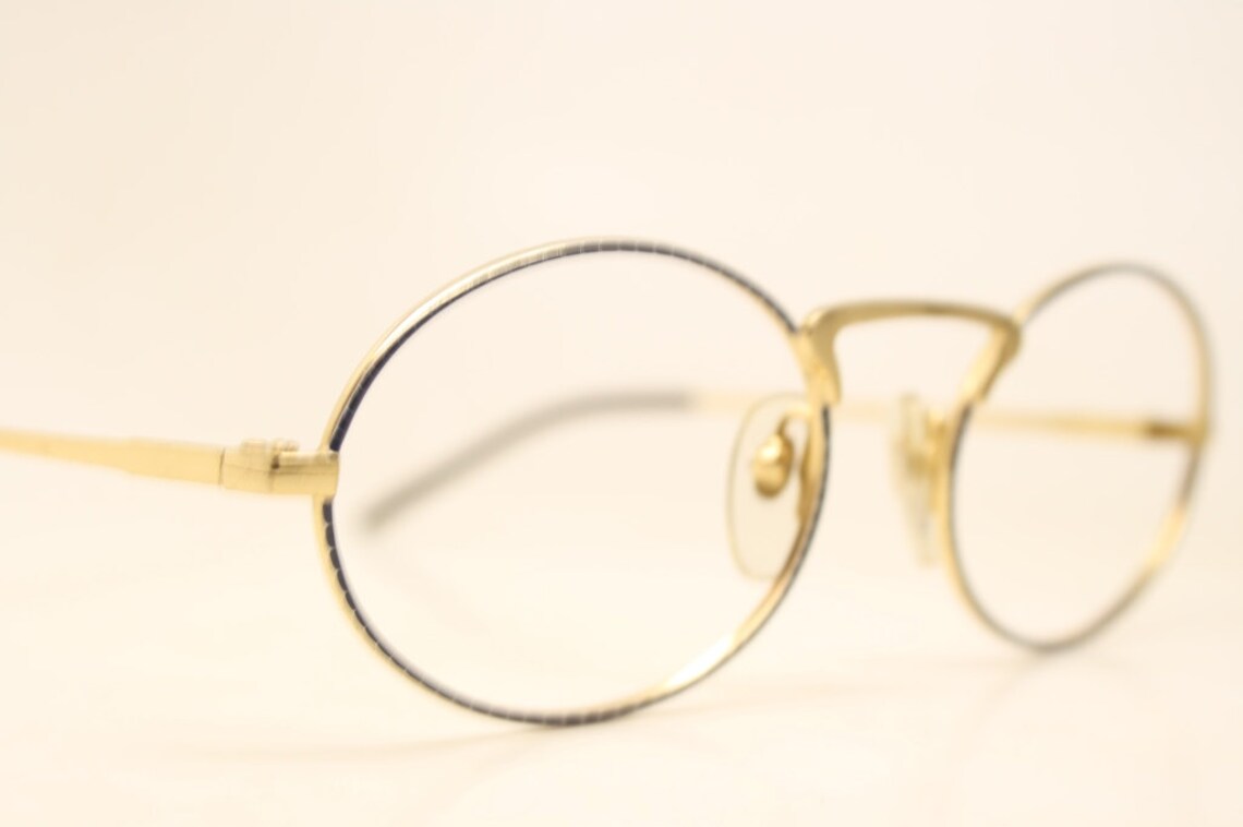 Vintage Blue Gold Oval Aluminum Glasses Frames 1980s Retro - Etsy