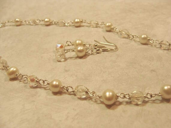 Items Similar To Freshwater Pearl And Crystal Necklace Bridal Jewelry