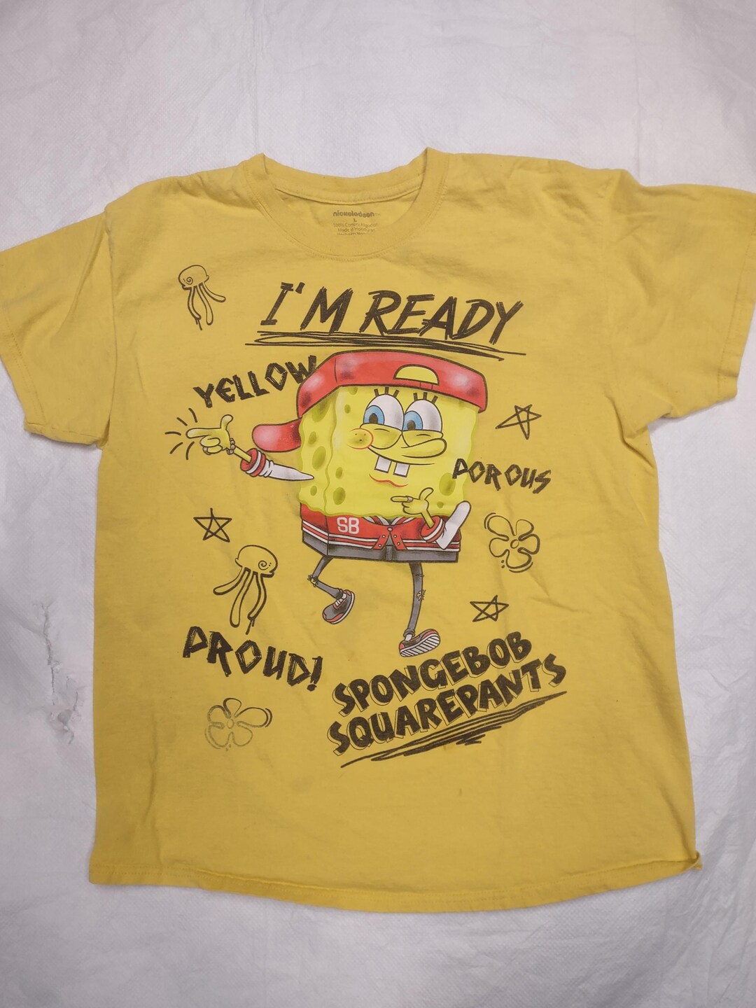 Used Spongebob Squarepants Tee- Size L- Small Stains - Etsy