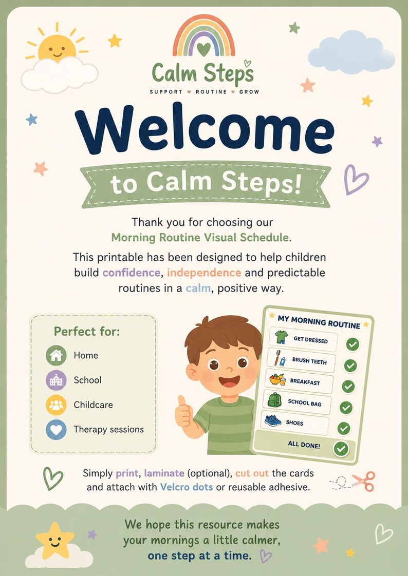 Kids Morning Routine Visual Schedule Printable | School Morning Routine ...