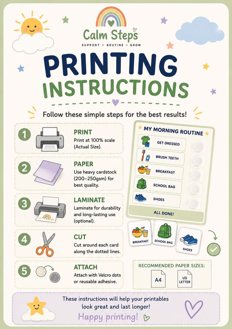 Kids Morning Routine Visual Schedule Printable | School Morning Routine ...
