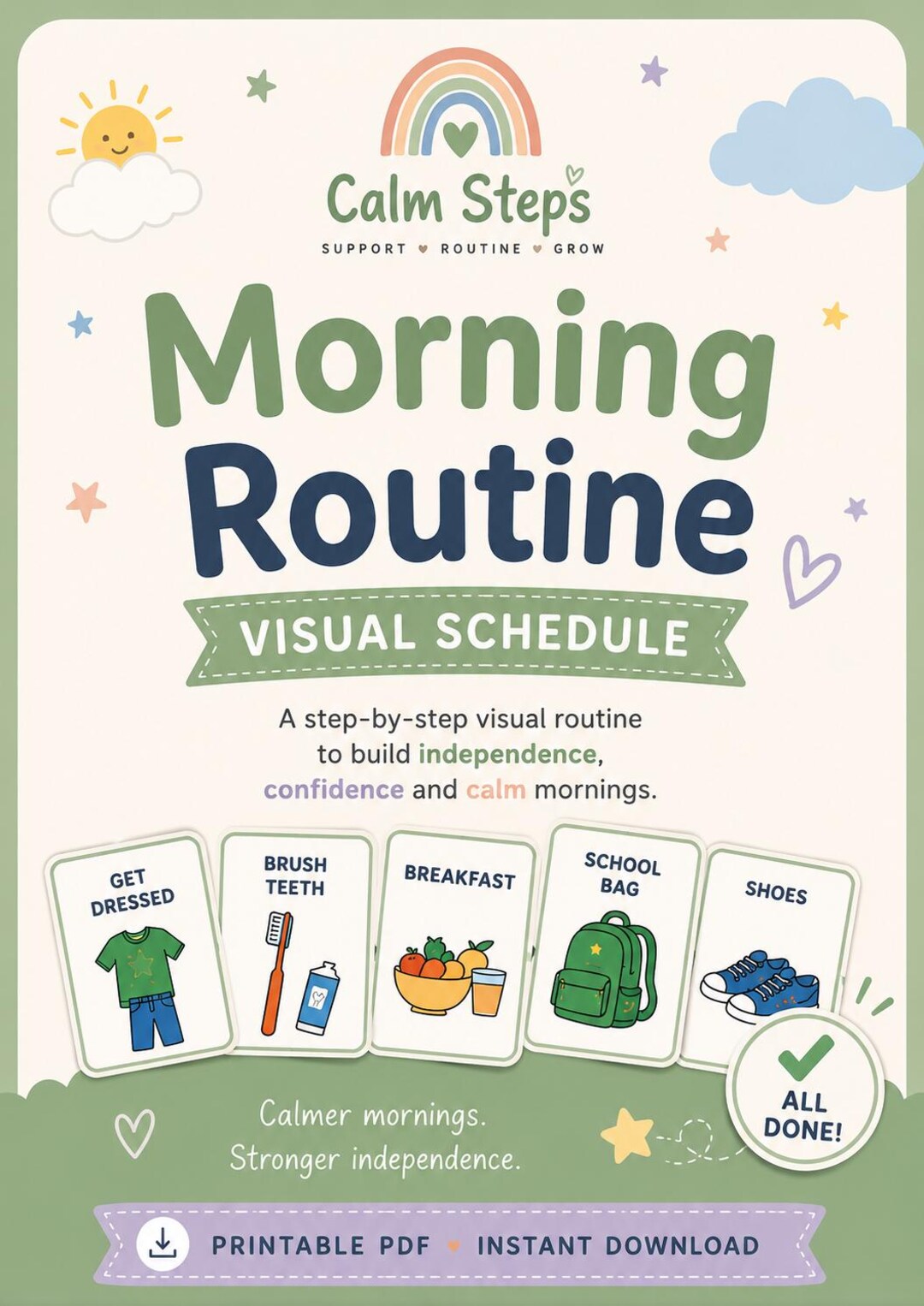 Kids Morning Routine Visual Schedule Printable | School Morning Routine ...