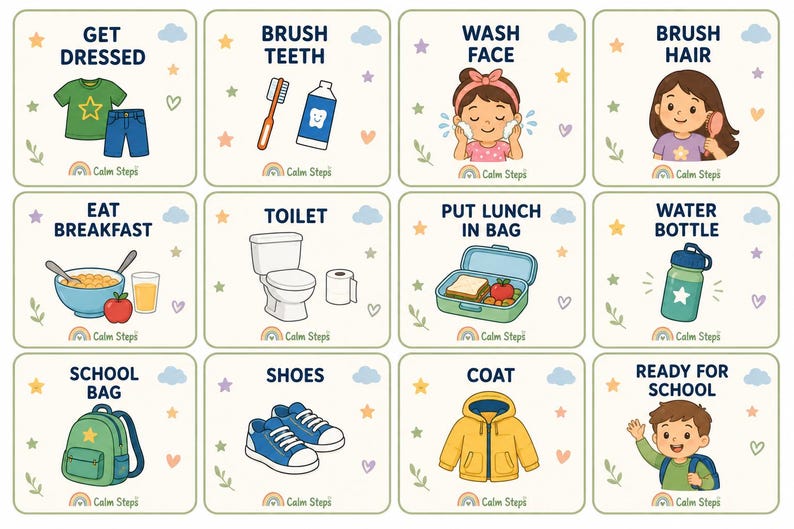 Kids Morning Routine Visual Schedule Printable | School Morning Routine ...