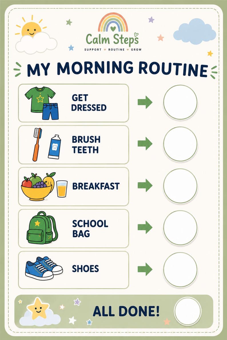Kids Morning Routine Visual Schedule Printable | School Morning Routine ...