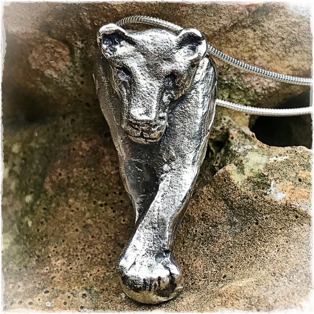 Silver Lioness Pendant, Front View. Silver Lioness Necklace, Front View ...