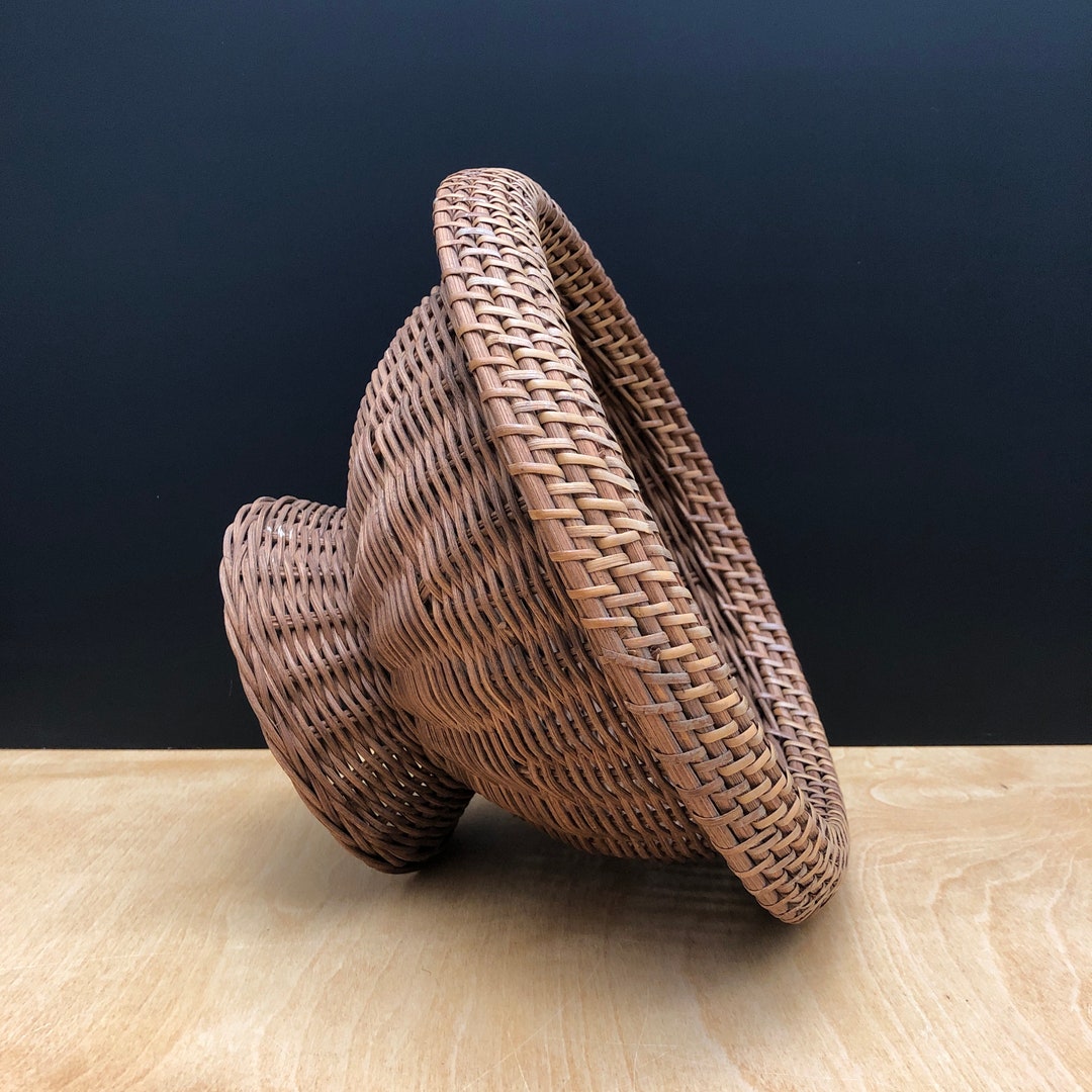 Vintage Footed Wicker Bowl, Pedestal Woven Wicker Centerpiece Basket ...