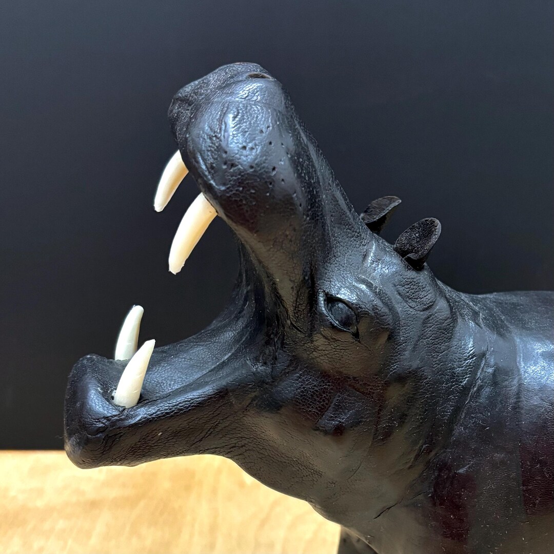 Vintage Leather Hippopotamus, Leather Wrapped, Realistic Mid Century ...
