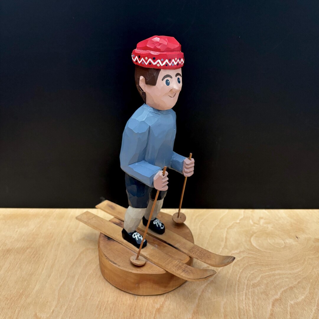 Vintage Large Wood Skier Figurine, Ski Lodge, Cabin Decor, Christmas ...