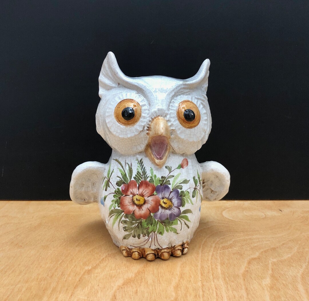 Vintage Italian Owl Figurine With Wildflowers, Owl Lovers Gift, Unique ...