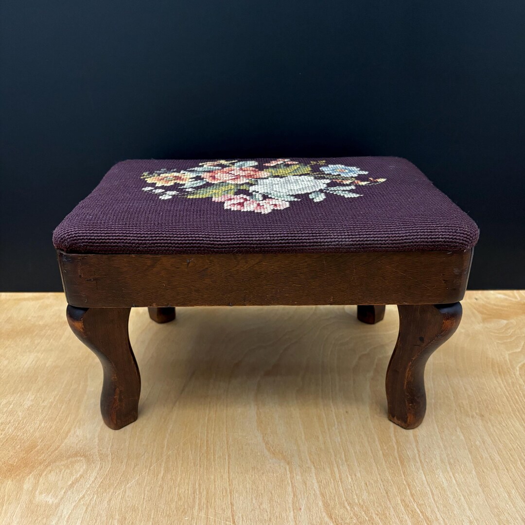 Antique Victorian Needlepoint Stool, Floral Botanic Needlepoint ...