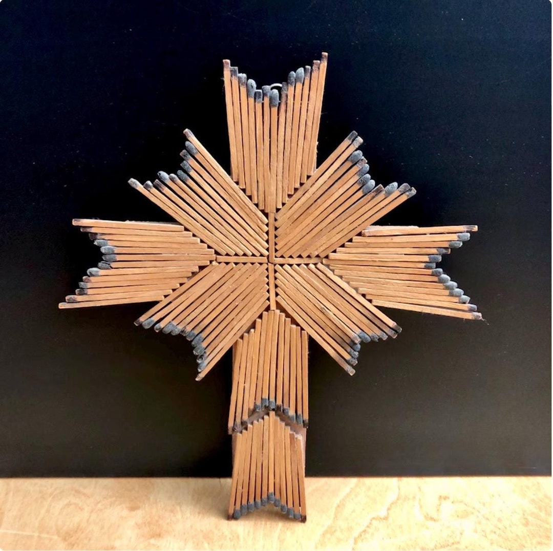 Vintage Folk Art Cross, Match Stick Tramp Art, Folk Art, Rustic Cross ...