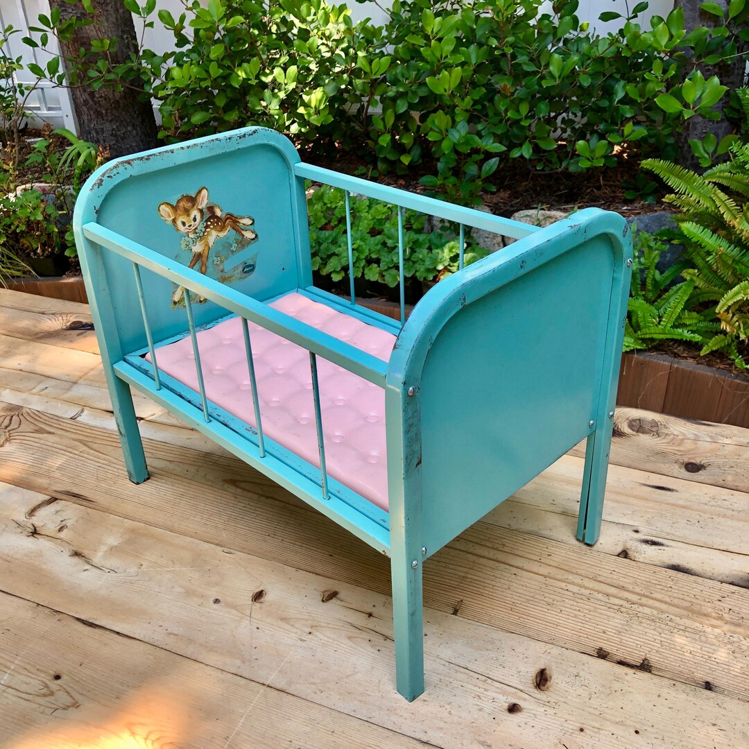 Vintage Doll Crib, 1950's Metal Doll Crib Amsco, Rare Doll-e-mattress ...