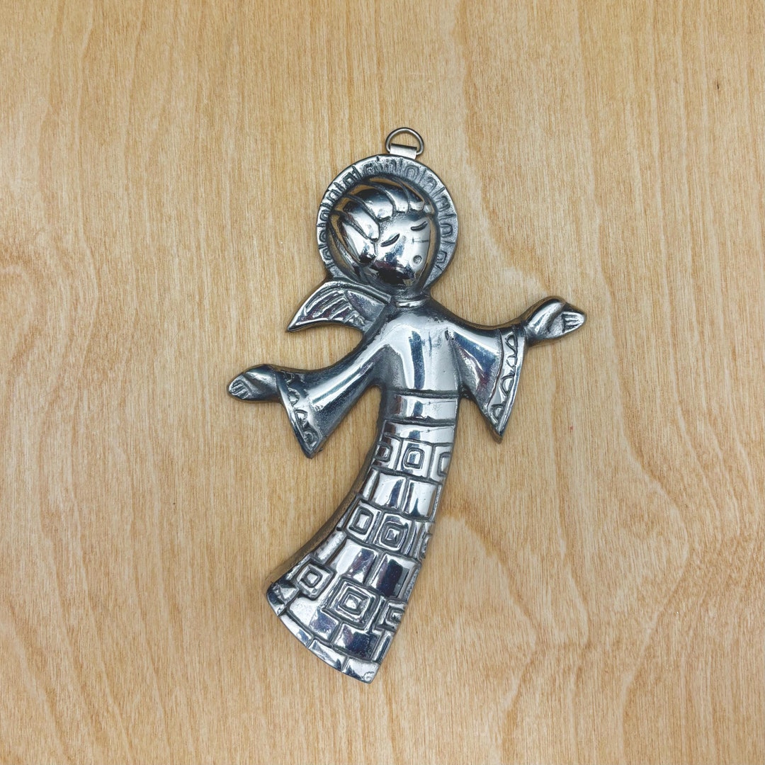 Vintage MCM Pewter Angel Wall Hanging, Cast Metal, Silver Tone ...