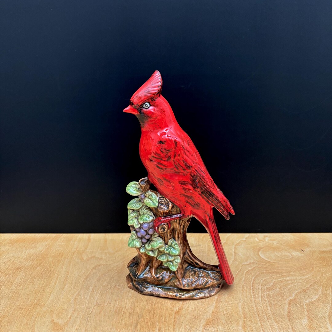 Vintage 10" Christmas Cardinal Figurine, Hand Painted, Red Bird ...