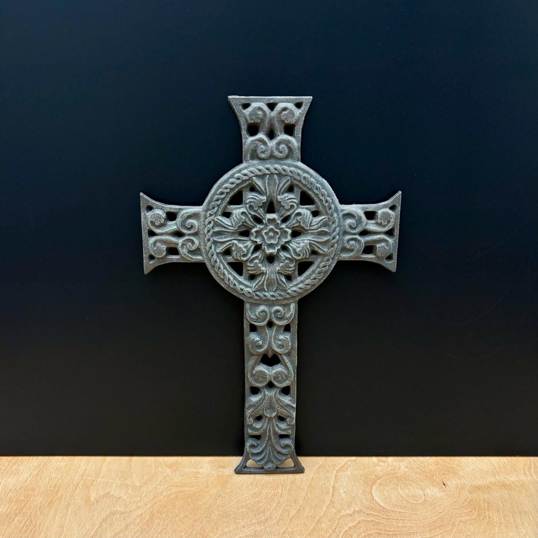 Vintage Decorative Iron Cross, Floral Rustic Metal Wall Cross ...