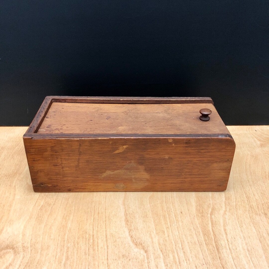 Vintage Wood Candle Box, Wood Storage Box With Sliding Lid, Rustic ...