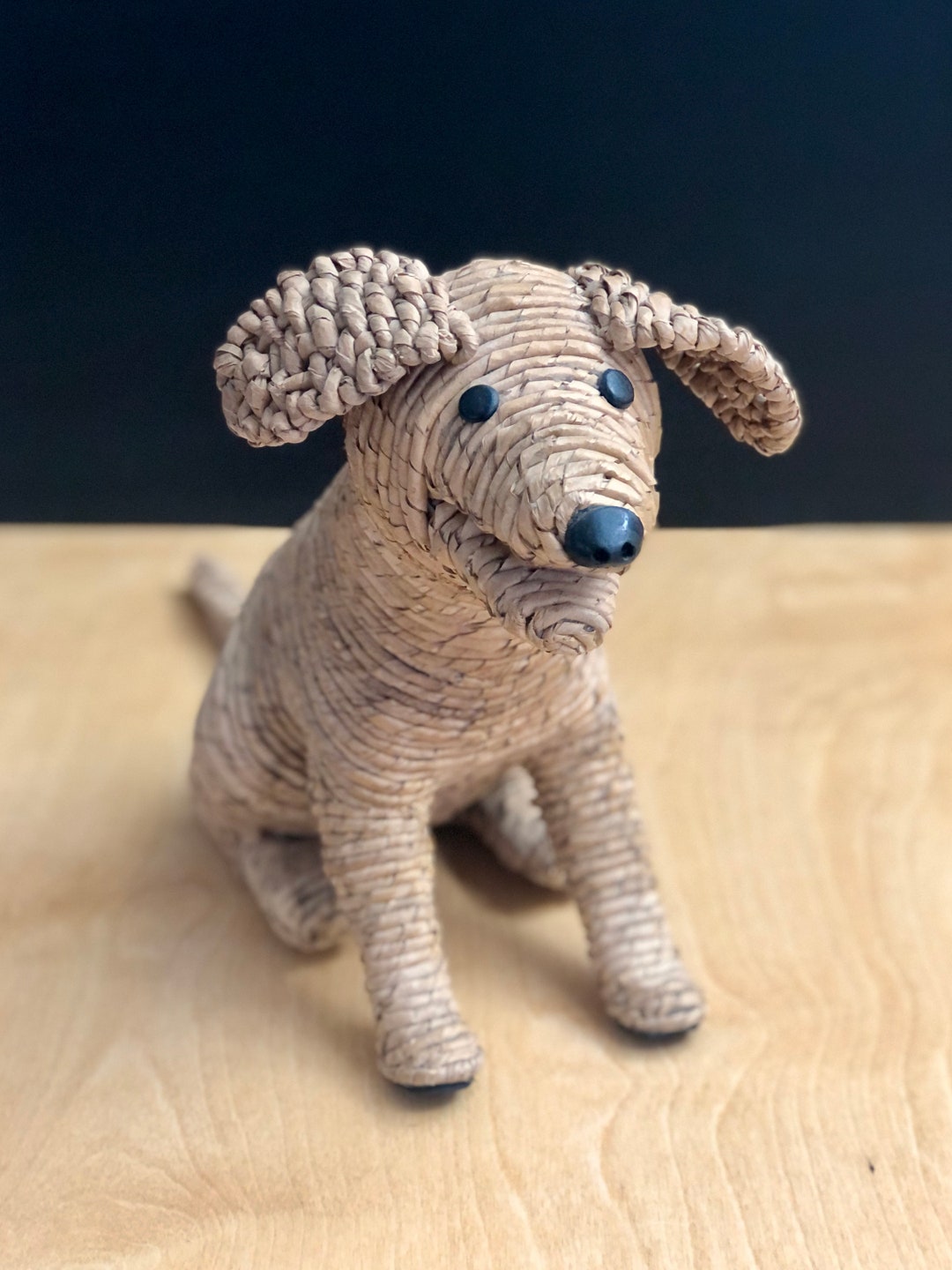Vintage Wicker Rattan Dog, Wicker Animal, Handcrafted Sitting Dog ...