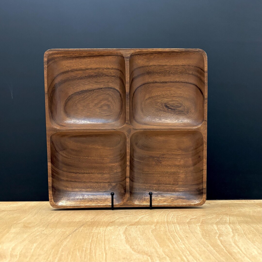 Vintage Divided Wood Tray, Mountain Woods Square Serving Tray, Mid ...