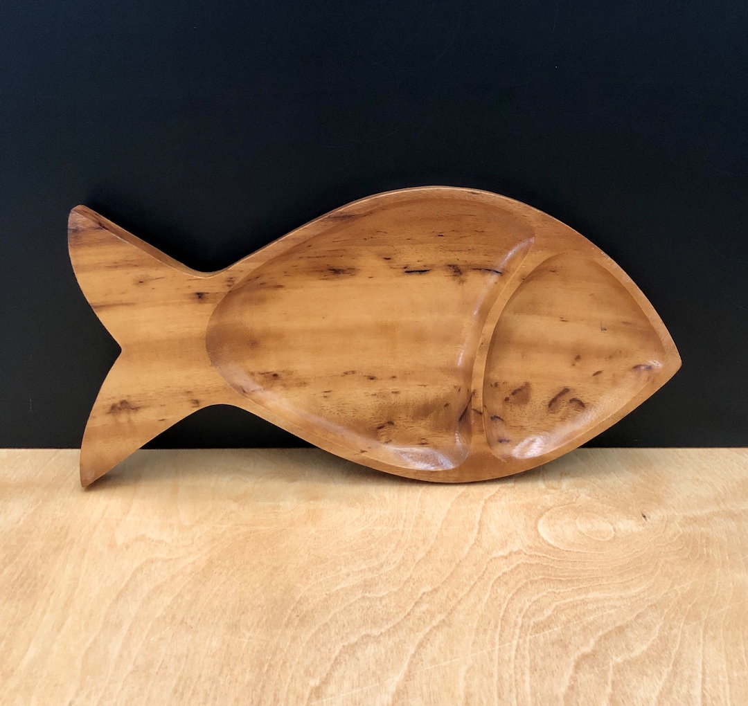Vintage MCM Wood Fish Tray, Tiki Bar Appetizer Divided Tray, Alii Woods ...