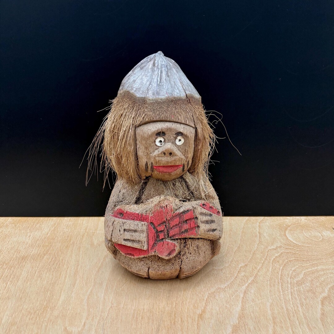 Vintage Coconut Monkey Tiki Decor, Coconut Guitar Man, Tropical ...