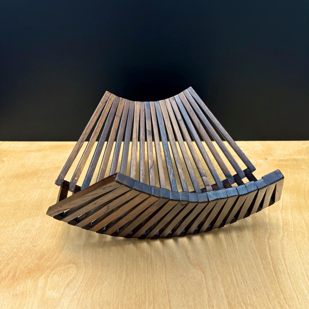 Vintage Danish Modern Folding Fruit Bowl, Rosewood, Bread Basket, Wood ...