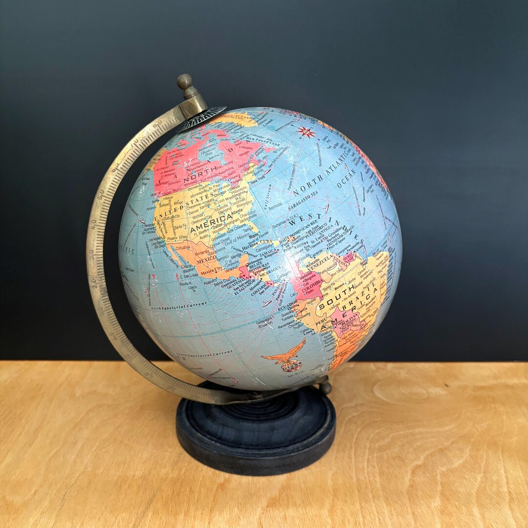 Vintage 11" World Globe, Government of India Brand, Globe With Brass ...