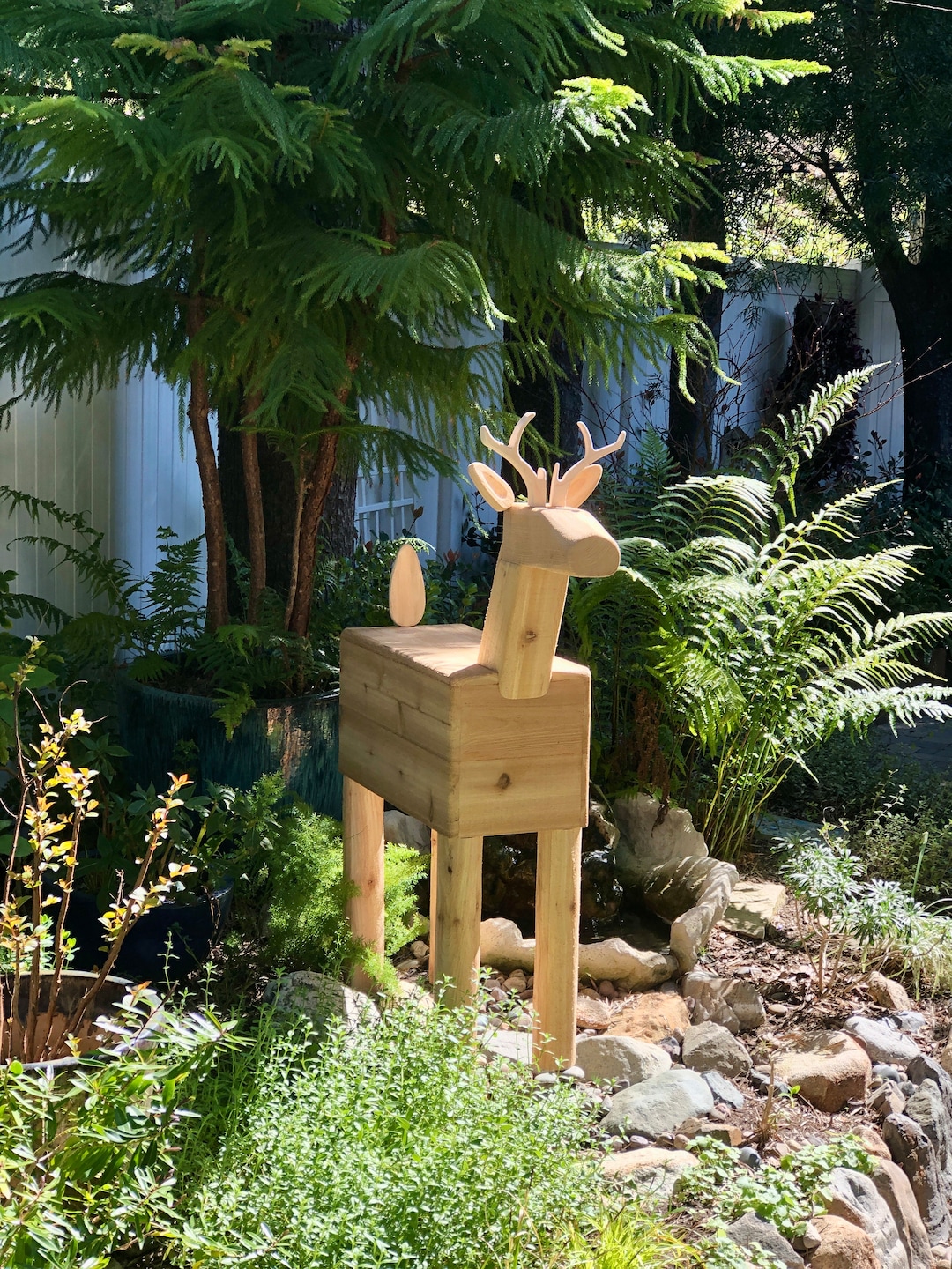 Folk Art Wooden Deer Garden Sculpture, Rustic Primitive, Handcrafted ...