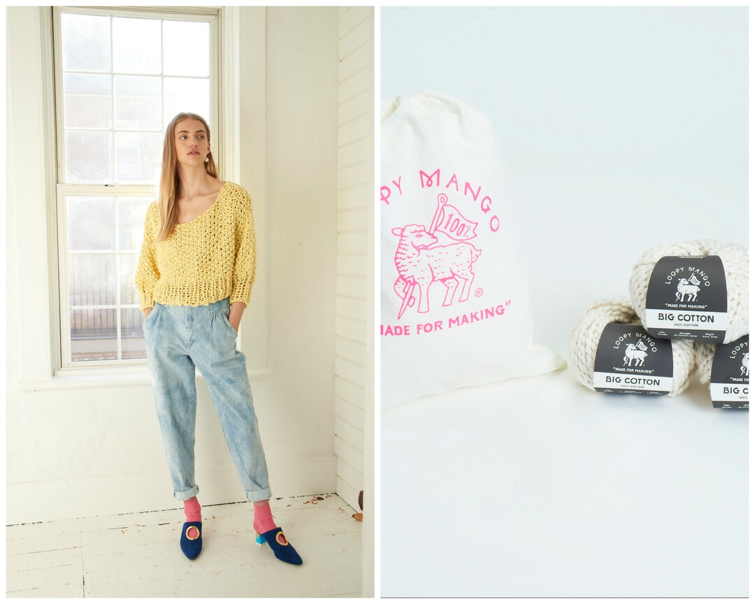 Loopy Mango DIY Kit Big Cotton Super Cropped Sweater Knitting Needles ...