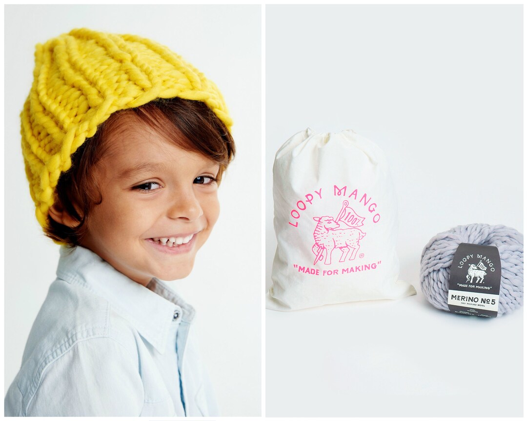 Kit de bricolaje Loopy Mango 2 mini gorros Chunky Merino Wool - Etsy España