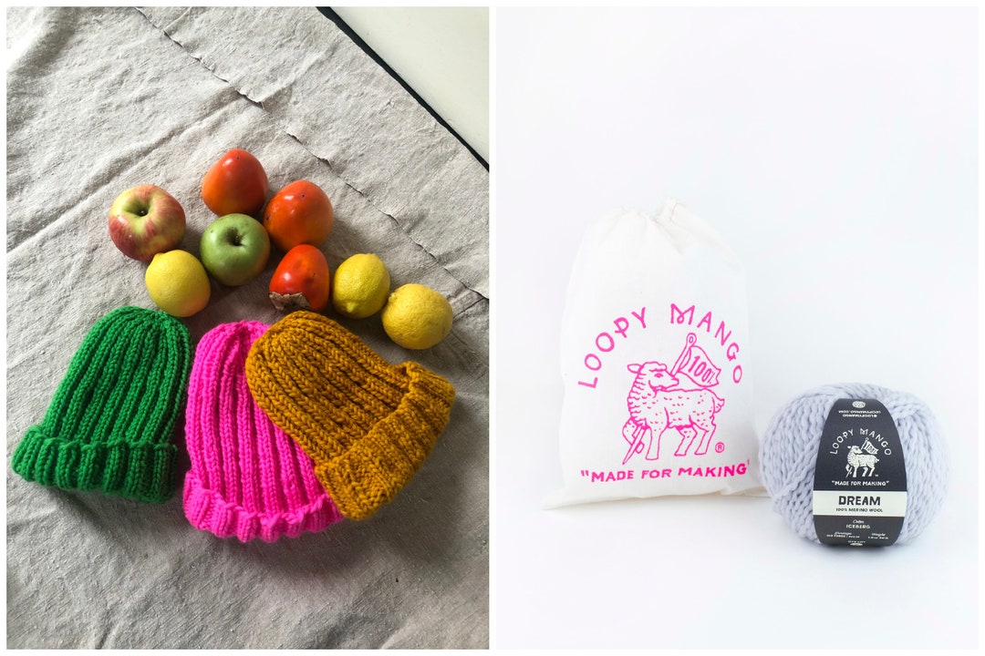 Loopy Mango DIY Kit - Dream (worsted) Ribbed Beanie - Dream (merino ...