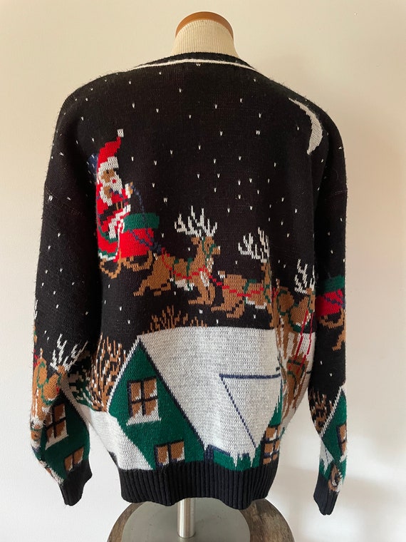 Vintage Picture Knit Santa and Reindeer Christmas Swe… - Gem