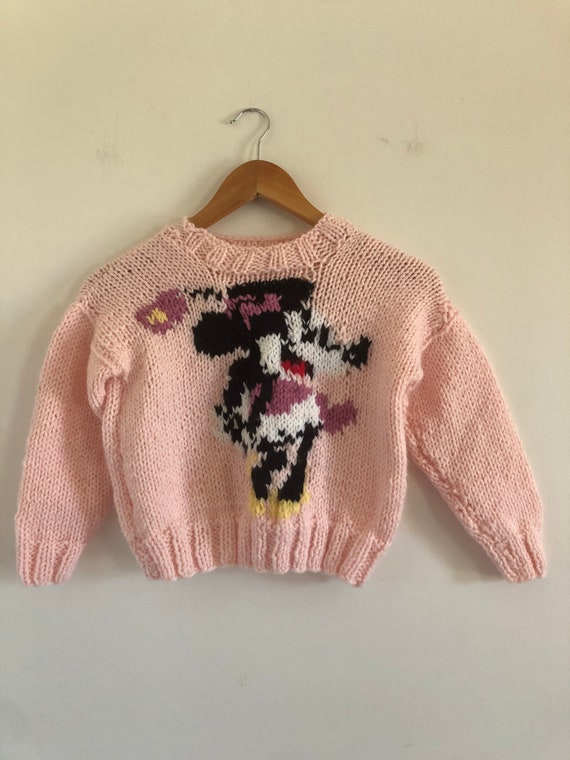 Vintage Hand Knit Minnie Mouse intarsia Crop Top Swea… - Gem