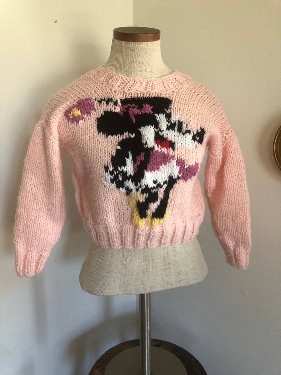 Vintage Hand Knit Minnie Mouse intarsia Crop Top Swea… - Gem